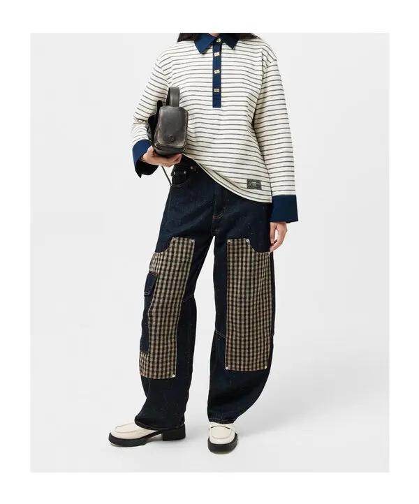 GANNI Striped Long Sleeve Polo Shirt