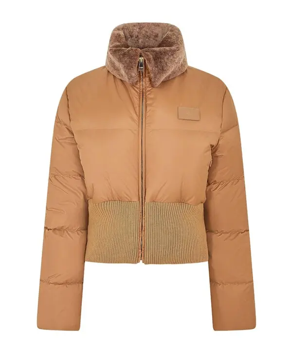 Fendi Quilted Cropped Puffer Jacket With Shearling Collar