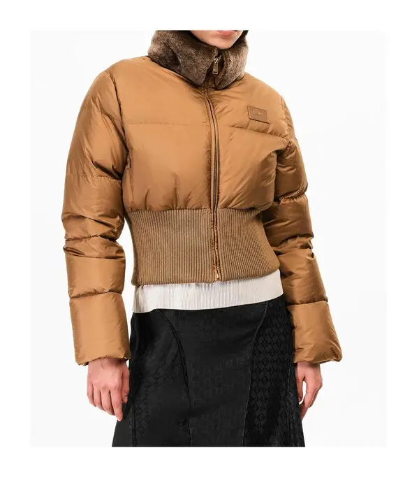 Fendi Quilted Cropped Puffer Jacket With Shearling Collar