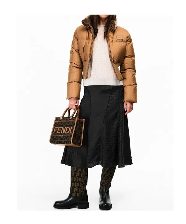 Fendi Quilted Cropped Puffer Jacket With Shearling Collar