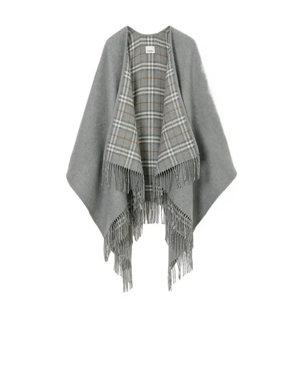 Burberry Checked Fringed Edge Reversible Cape - Gray