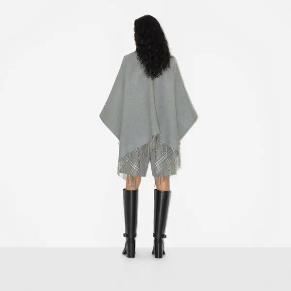 Burberry Checked Fringed Edge Reversible Cape - Gray