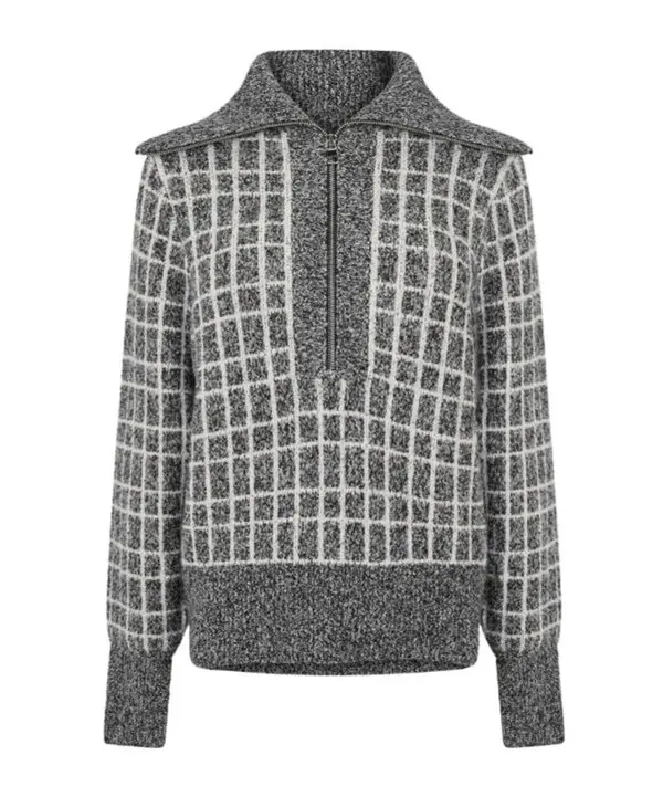 Varley Half-zip Knit Sweater With Grid Pattern - Gray