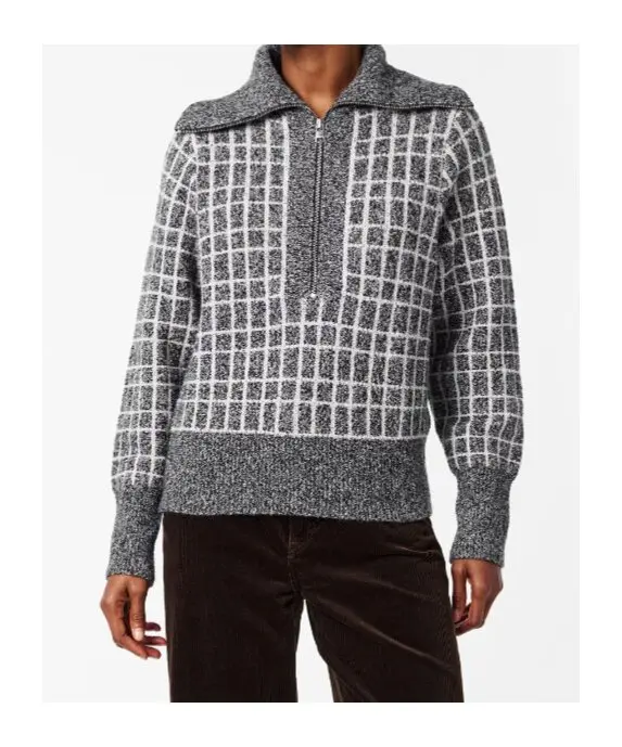 Varley Half-zip Knit Sweater With Grid Pattern - Gray