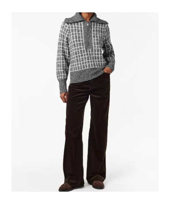 Varley Half-zip Knit Sweater With Grid Pattern - Gray