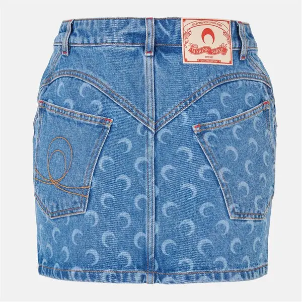 MARINE SERRE Denim Mini Skirt With Moon Print