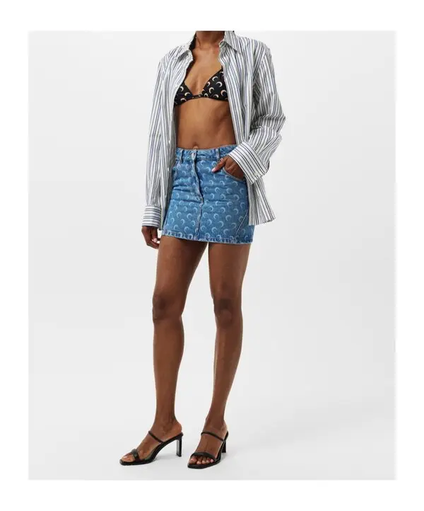 MARINE SERRE Denim Mini Skirt With Moon Print