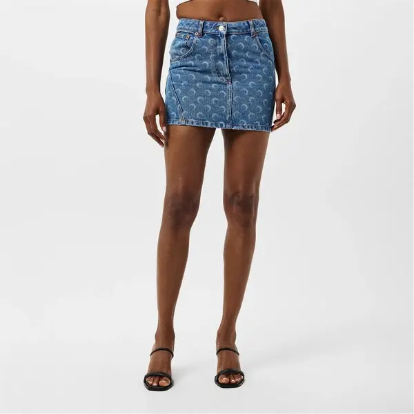 MARINE SERRE Denim Mini Skirt With Moon Print