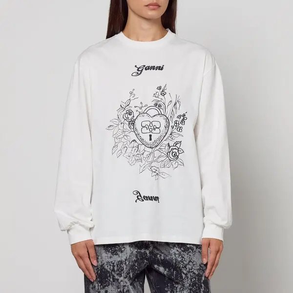 GANNI Solid Color Minimalist Long Sleeve T-shirt