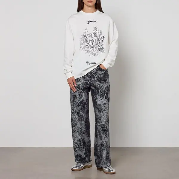 GANNI Solid Color Minimalist Long Sleeve T-shirt