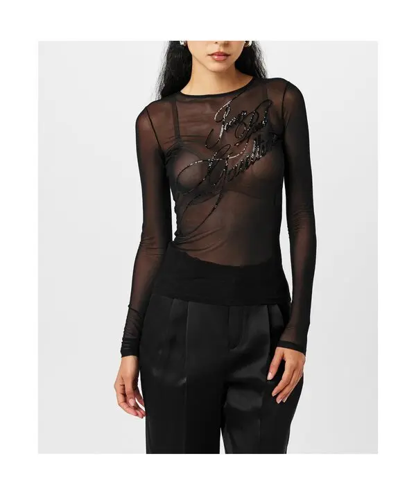 JEAN PAUL GAULTIER Crew Neck Long Sleeve Sheer Blouse