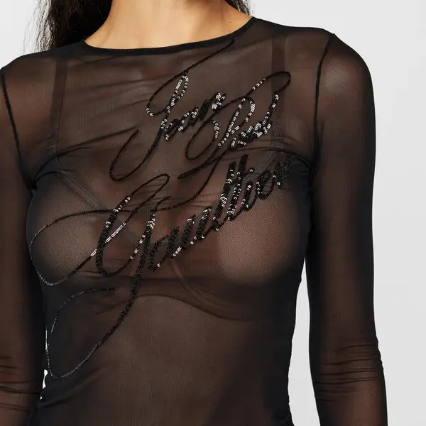 JEAN PAUL GAULTIER Crew Neck Long Sleeve Sheer Blouse