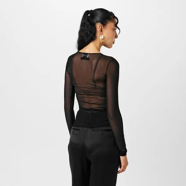 JEAN PAUL GAULTIER Crew Neck Long Sleeve Sheer Blouse