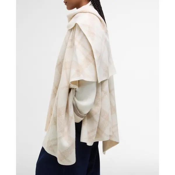 Barbour Scarf Collar Cape With Checkered Pattern And Asymmetrical Hem - No