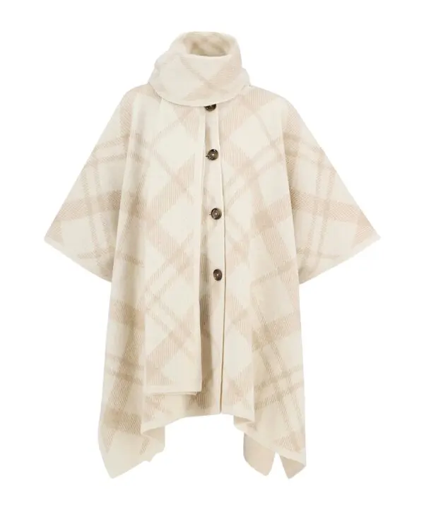 Barbour Scarf Collar Cape With Checkered Pattern And Asymmetrical Hem