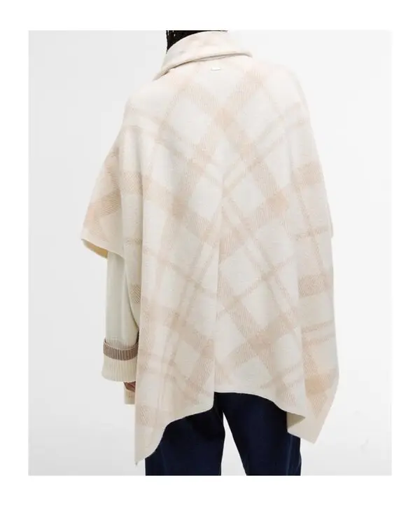 Barbour Scarf Collar Cape With Checkered Pattern And Asymmetrical Hem