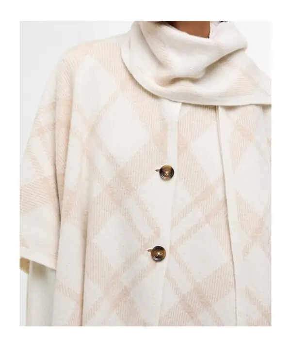 Barbour Scarf Collar Cape With Checkered Pattern And Asymmetrical Hem