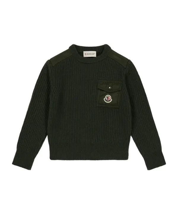 Moncler Crew Neck Knitted Sweater With Logo Patch Pocket
