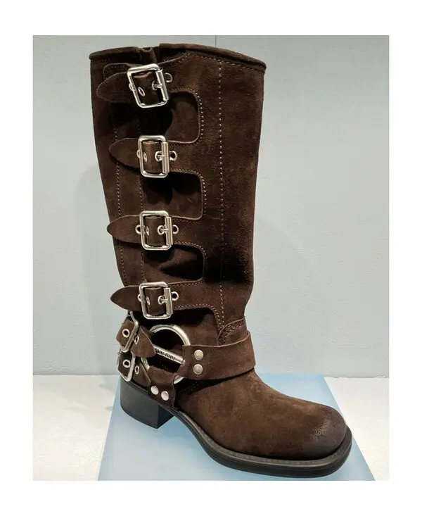 Miu Miu Logo-engraved Buckle Detail Block Heel Boots
