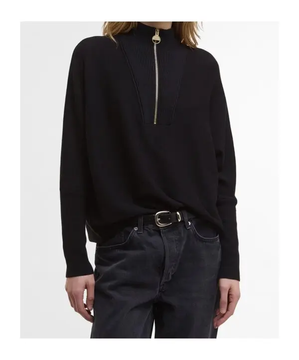 Barbour Lola Knit Jumper With Quarter Zip - Black