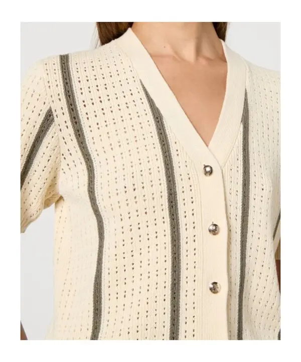 ANINE BING Short Sleeve Cardigan With Vertical Stripes