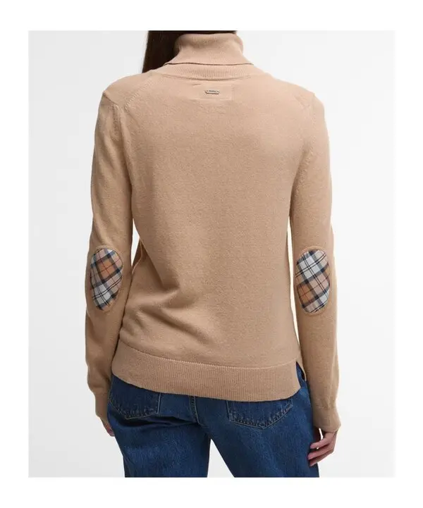 Barbour Pendle Roll Neck Jumper With Checked Elbow Patches