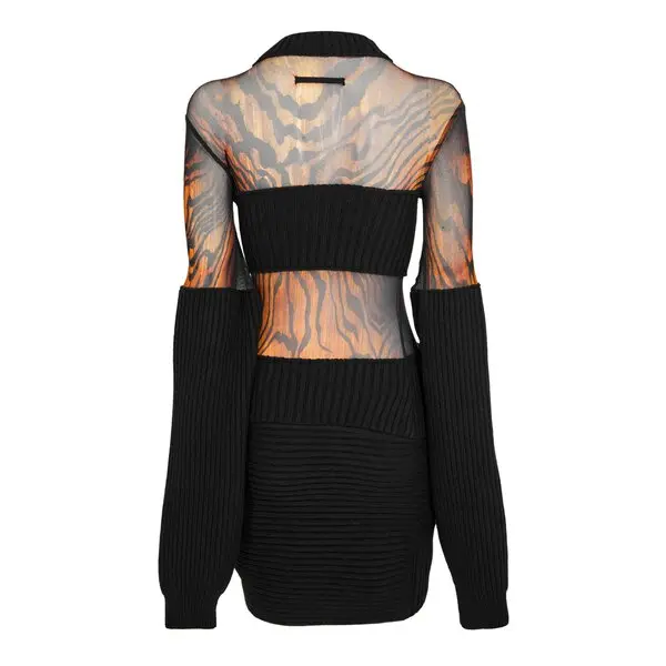 JEAN PAUL GAULTIER Black Tiger Print Mesh Knit Dress