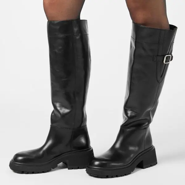 JIMMY CHOO Knee High Leather Boots With Buckle Detail