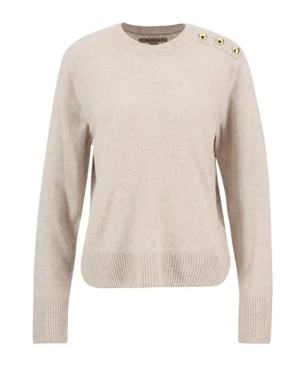 Barbour Eleanor Crew Neck Jumper With Branded Buttons - Oat