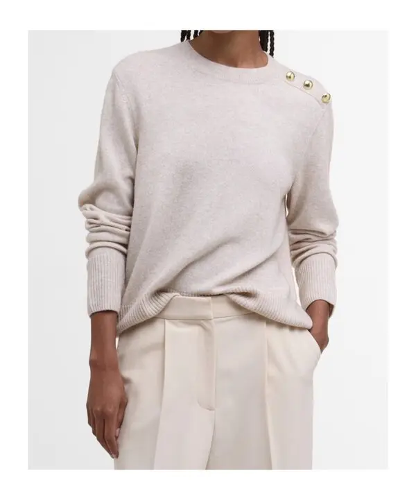 Barbour Eleanor Crew Neck Jumper With Branded Buttons - Oat