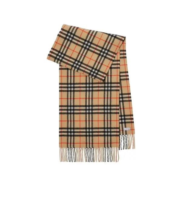 Burberry Logo Patch Checked Fringed Scarf