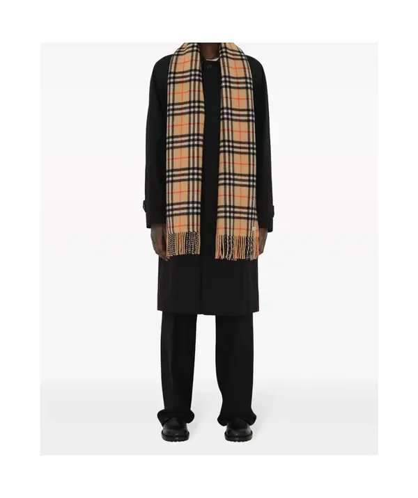 Burberry Logo Patch Checked Fringed Scarf