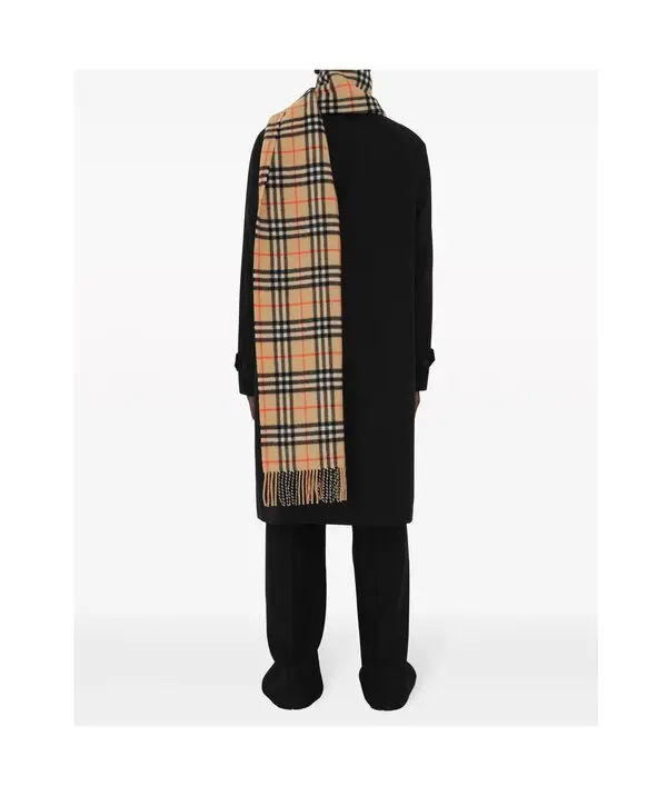 Burberry Logo Patch Checked Fringed Scarf