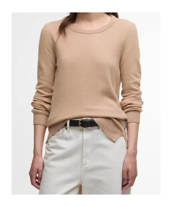 Barbour Crew Neck Jumper With Checkered Elbow Patches - Nude