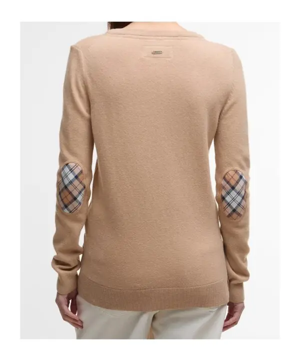 Barbour Crew Neck Jumper With Checkered Elbow Patches - Nude