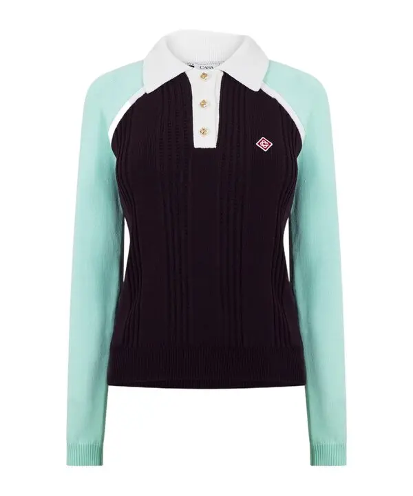 Casablanca Logo Patch Long Sleeve Polo Shirt