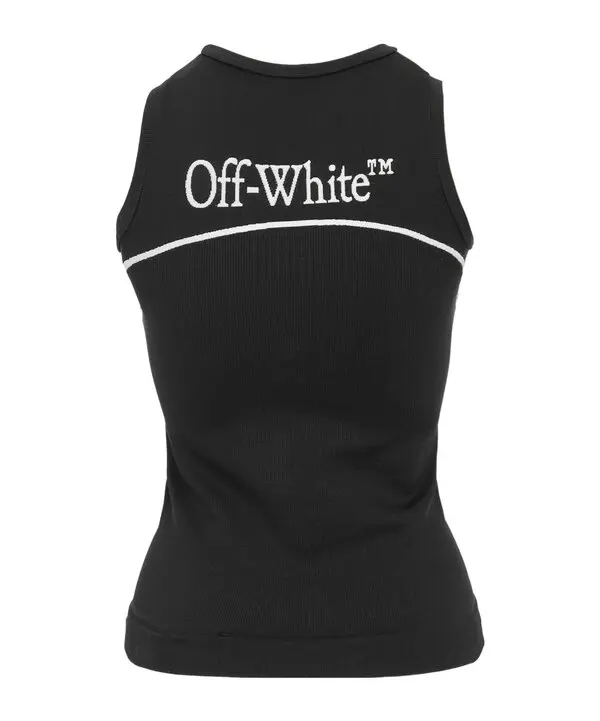 Off-White Ribbed Knit Sleeveless Tank Top With Printed Logo