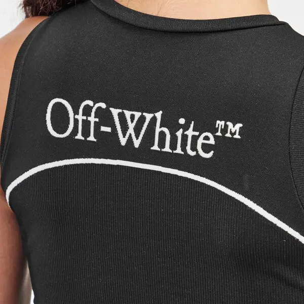 Off-White Ribbed Knit Sleeveless Tank Top With Printed Logo