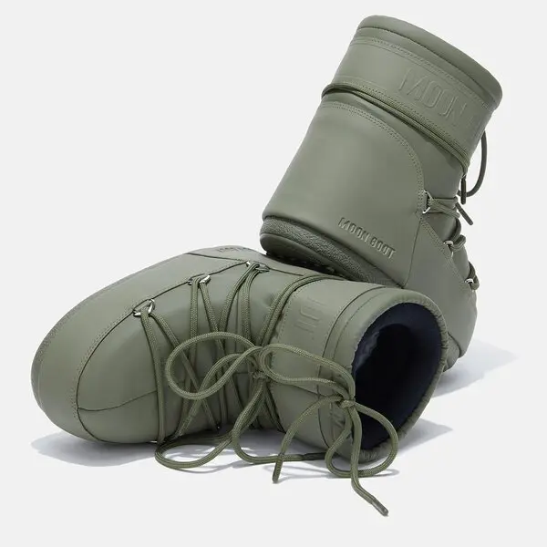Moon Boot Embossed Text Lace-up Winter Boots - Green