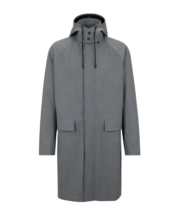 Hugo Boss Grey Hooded Long Coat