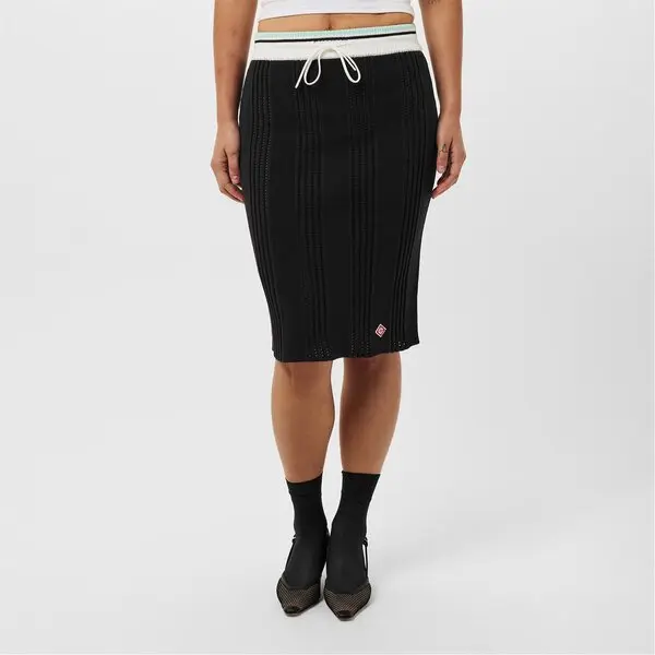 Casablanca Striped Rib Knit Miniskirt - Black