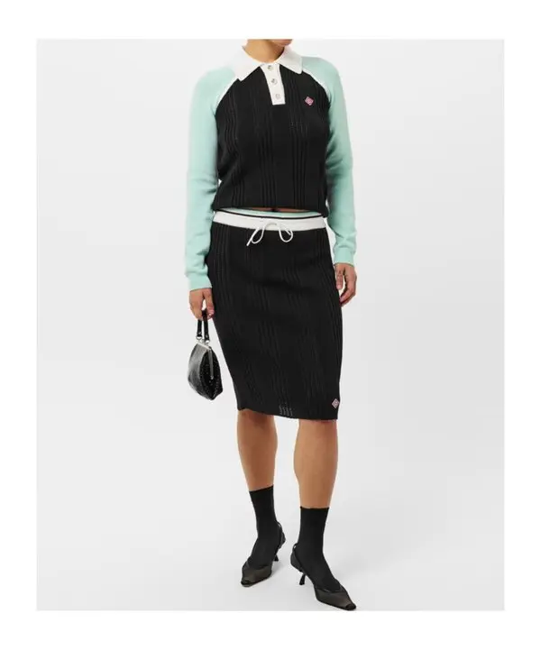 Casablanca Striped Rib Knit Miniskirt - Black