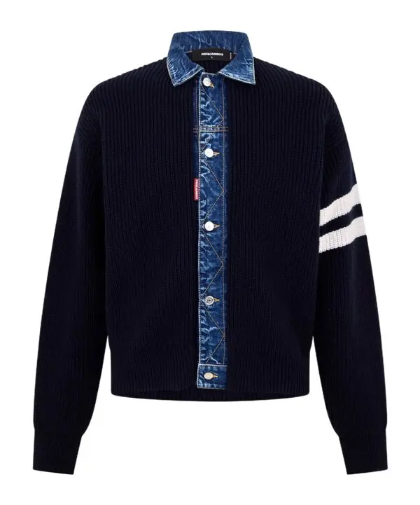 Dsquared2 Knitted Cardigan With Denim Details - Black