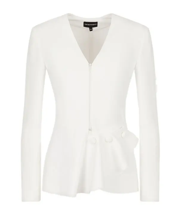 Emporio Armani V-neck Zip-up Jacket With Ruffle Detail