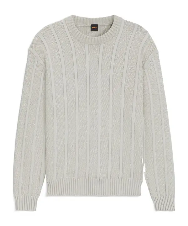 Hugo Boss Off- Vertical Thick Rib Crew Neck Knit Sweater
