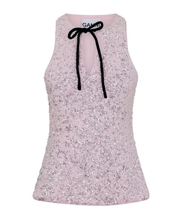 GANNI Sequined Halter Top - Pink