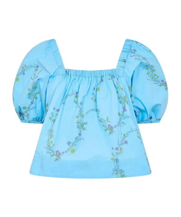 GANNI Floral Print Puff Sleeve Top