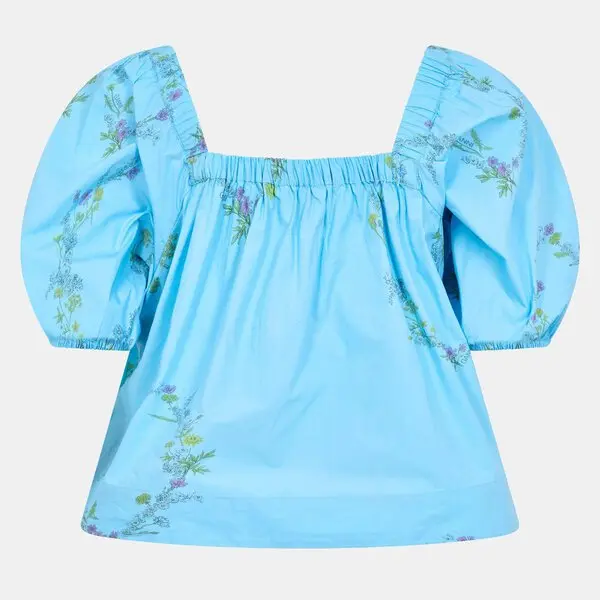 GANNI Floral Print Puff Sleeve Top