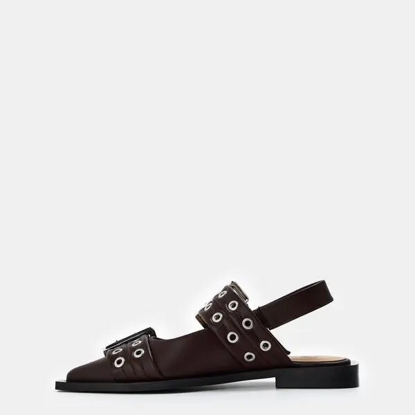GANNI Leather Slingback Flat Mules With Double Buckle Straps