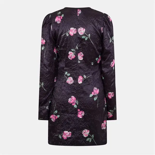 GANNI Floral V-neck Long Sleeve Mini Dress